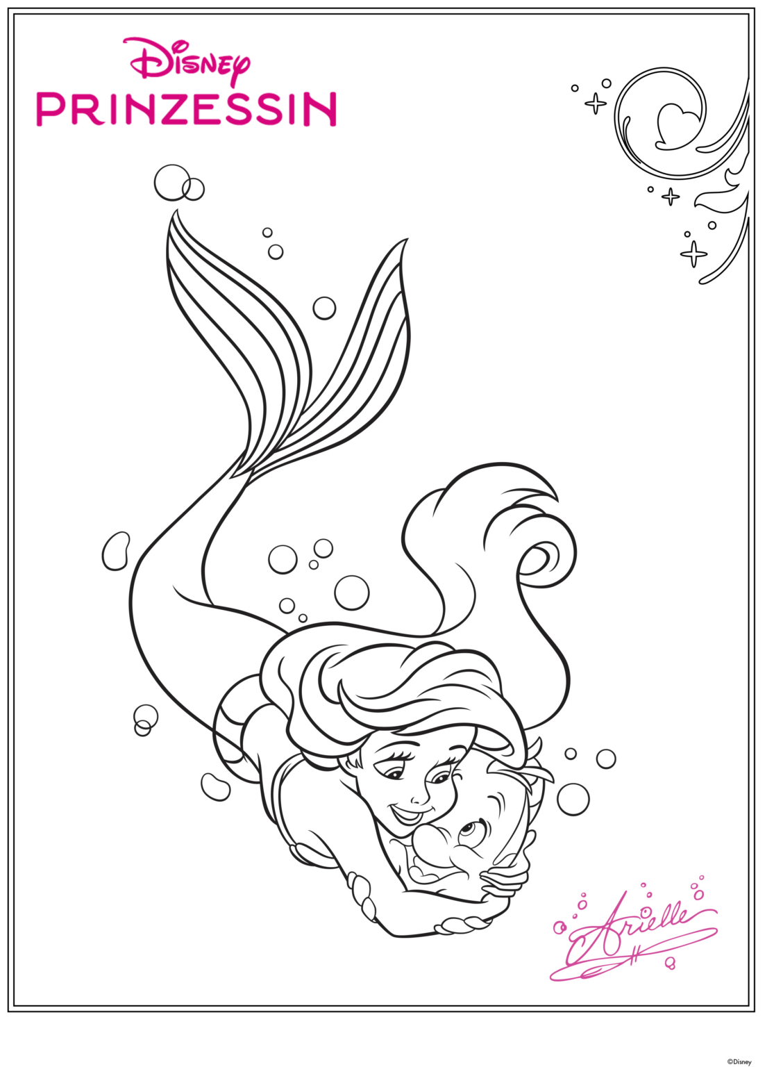 Kostenlose Disney Prinzessinnen Ausmalbilder – Arielle, Rapunzel & Vaiana